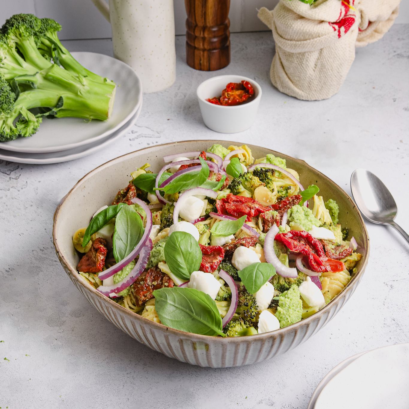 BROCCOLI STALK PESTO PASTA SALAD - LeaderBrand